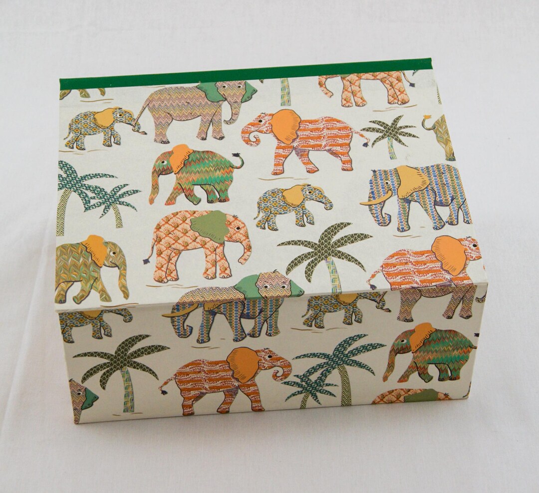 Desk Box With Hinged Lid in Many Sizes and Interior Colors ELEPHANTS ...