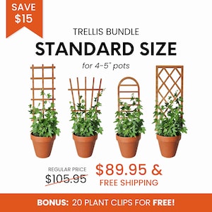 Bundle of 4 Indoor Plant Trellises (3 Sizes for 2-6" Pots) | Mini & Small Wood House Plant ...