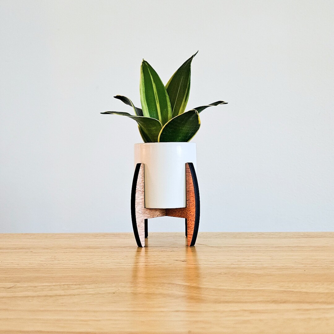 Mini Wood Indoor Plant Stand With Ceramic Planter - Succulent Pots for ...