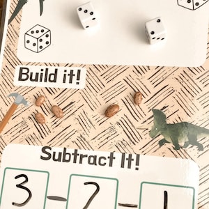 Dinosaur Addition and Subtraction Roll It, Build It Add It Mats - Etsy