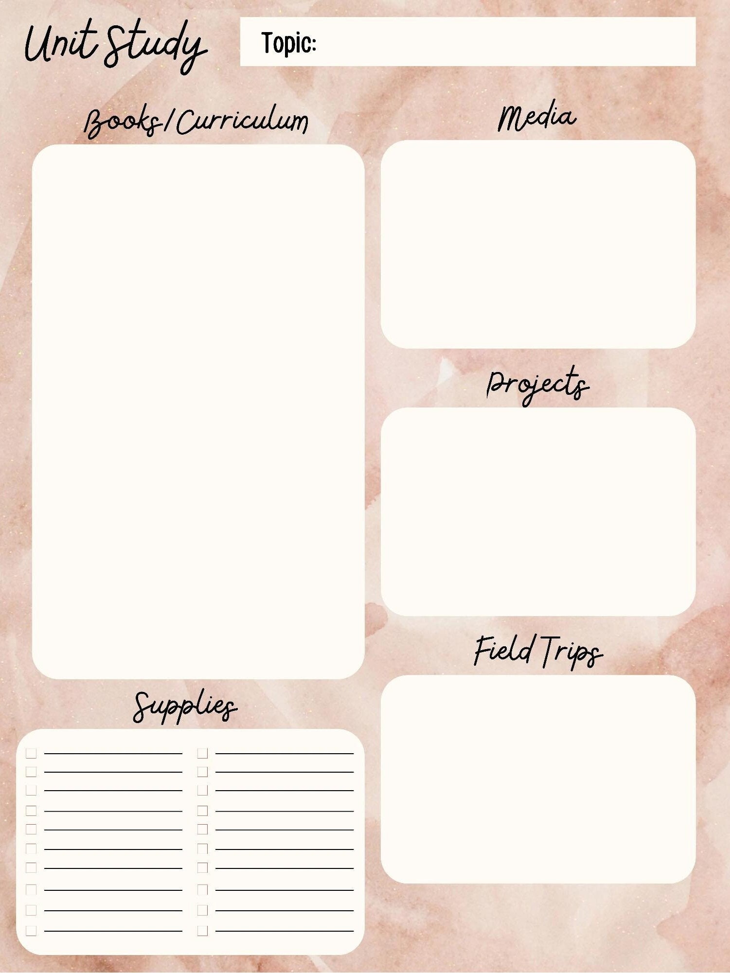 Unit Study Planning Page - Etsy