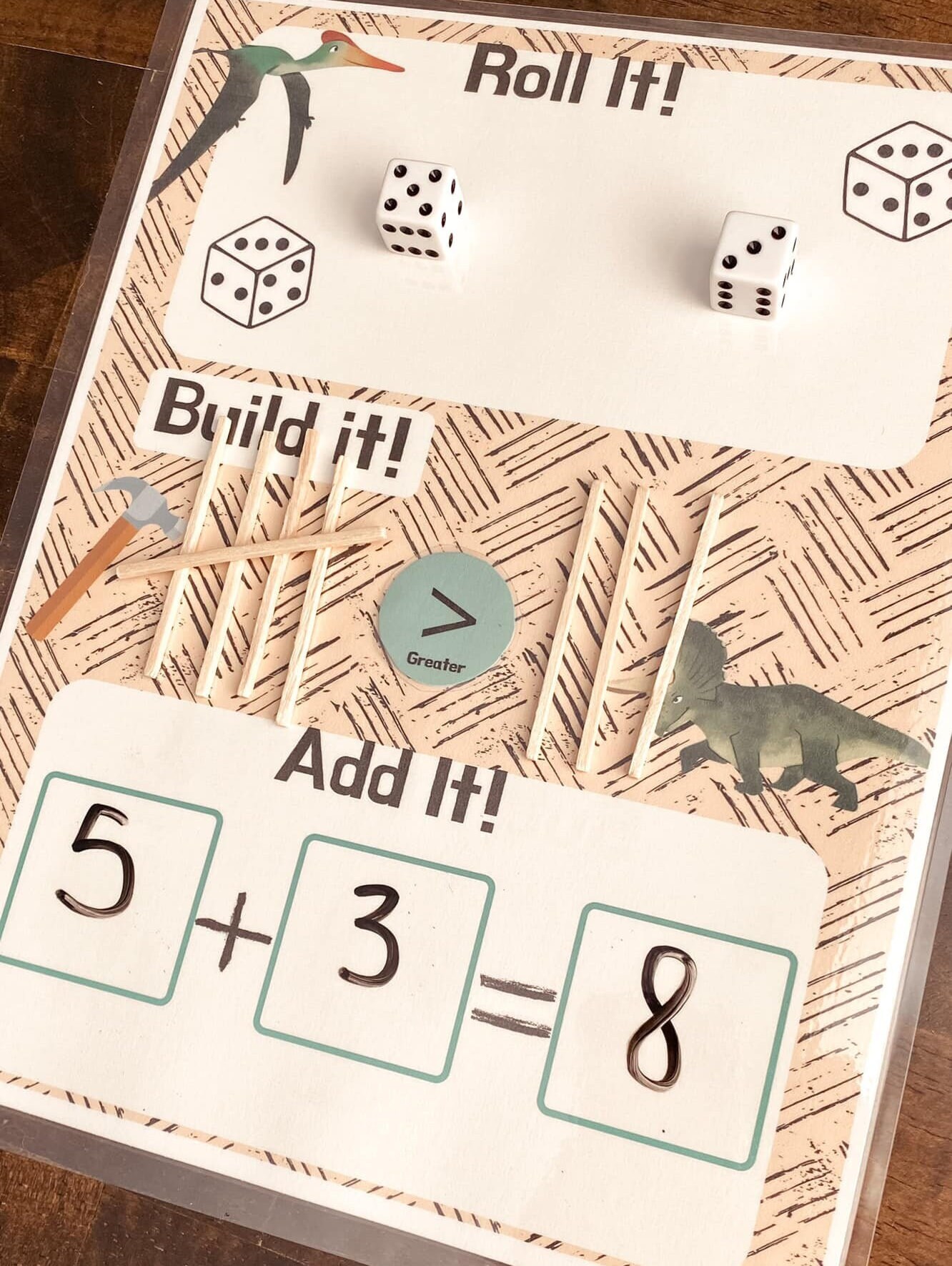 Dinosaur Addition and Subtraction Roll It, Build It Add It Mats - Etsy