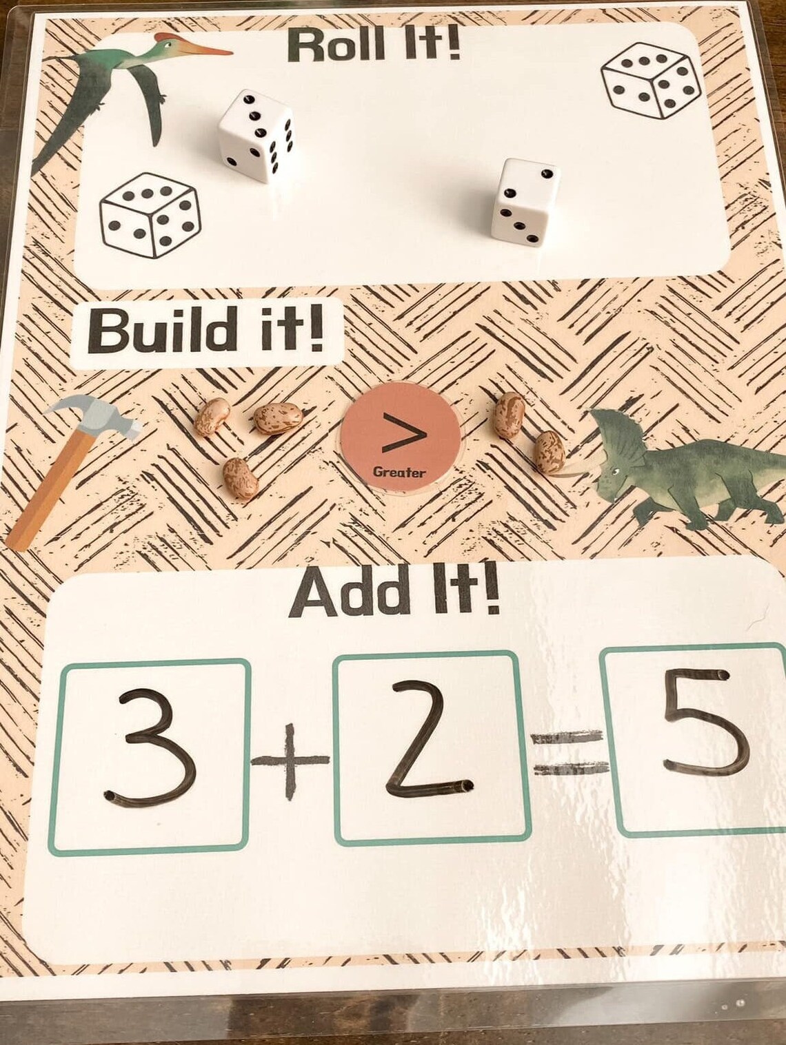 Dinosaur Addition and Subtraction Roll It, Build It Add It Mats - Etsy