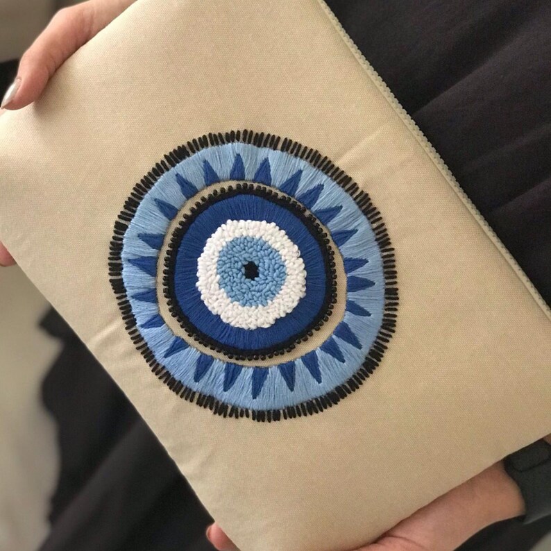 Evil Eye Embroidered Clutch, Beaded & Punch Needle Embroidered Evil Eye ...