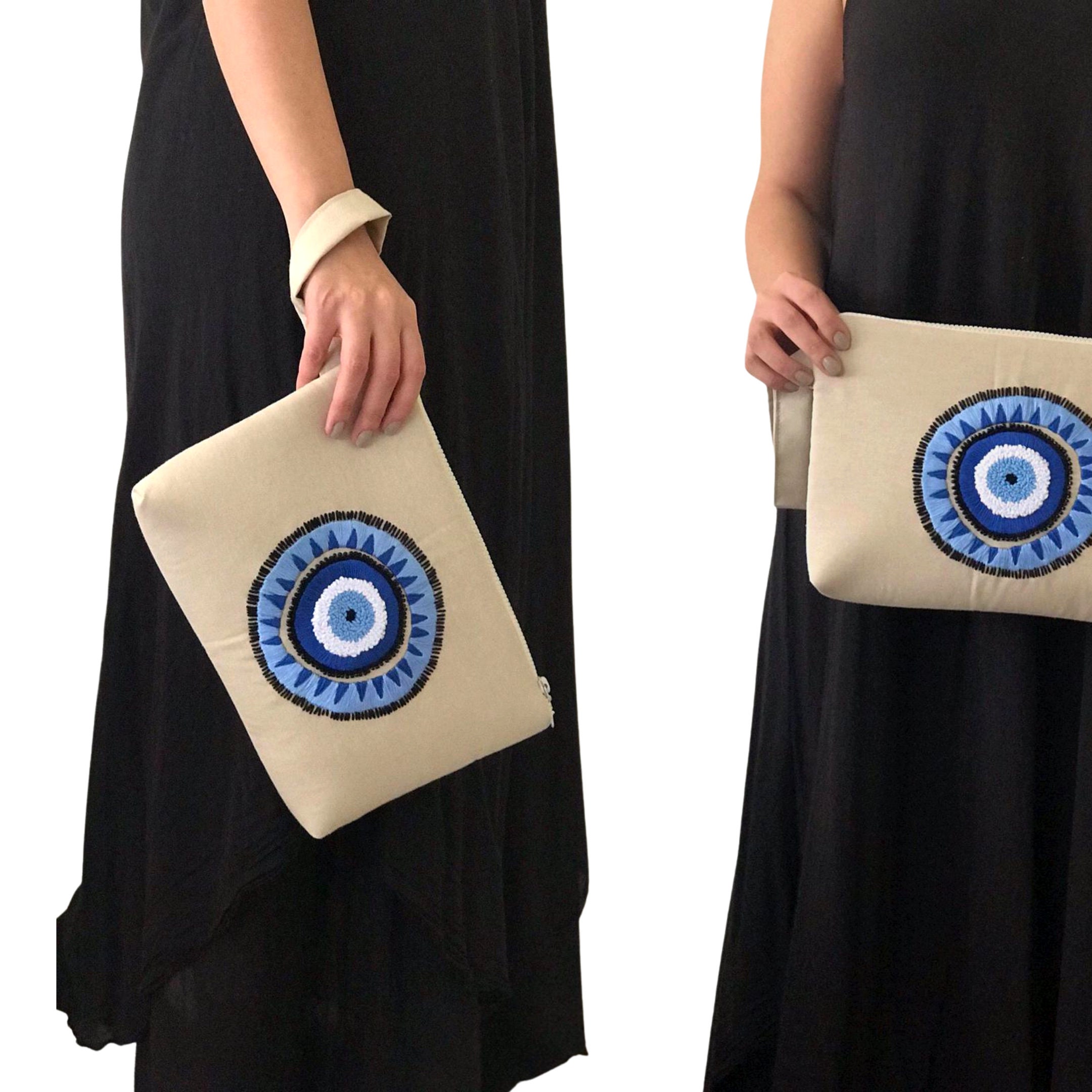 Evil Eye Embroidered Clutch, Beaded & Punch Needle Embroidered Evil Eye ...