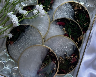 small coasters green flower design golden accent Green epoxy resin ...