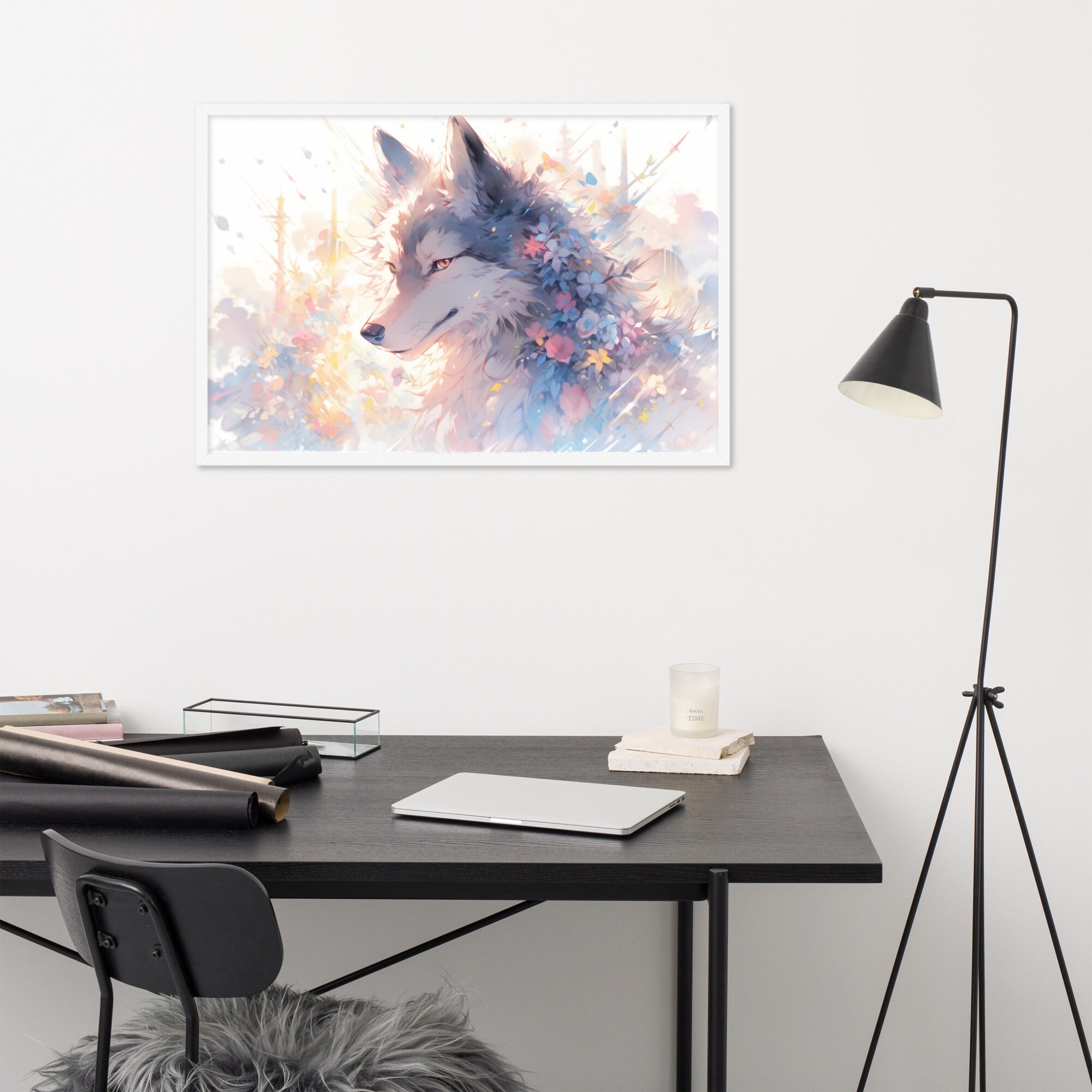 Dire Wolf Watercolor Art Print Floral Wolf Wall Decor Framed - Etsy