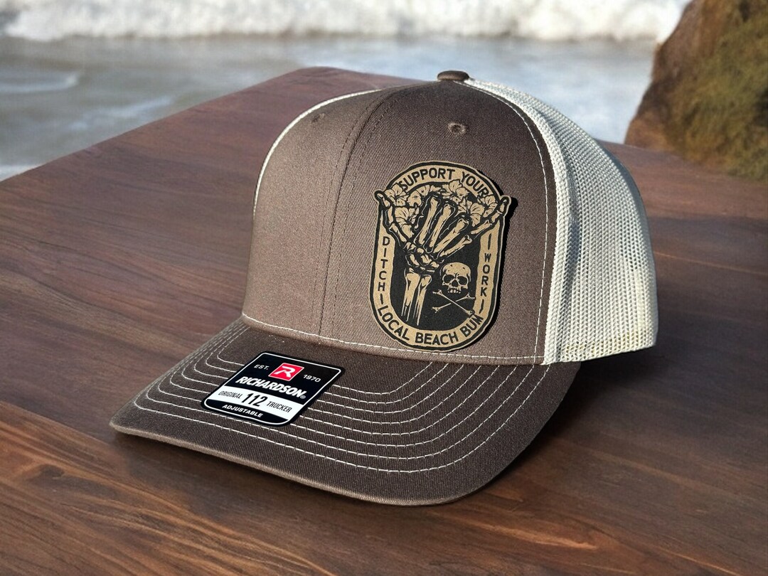 Local Beach Bum Leather Patch Hat | Funny Surfer Custom Trucker Hat ...