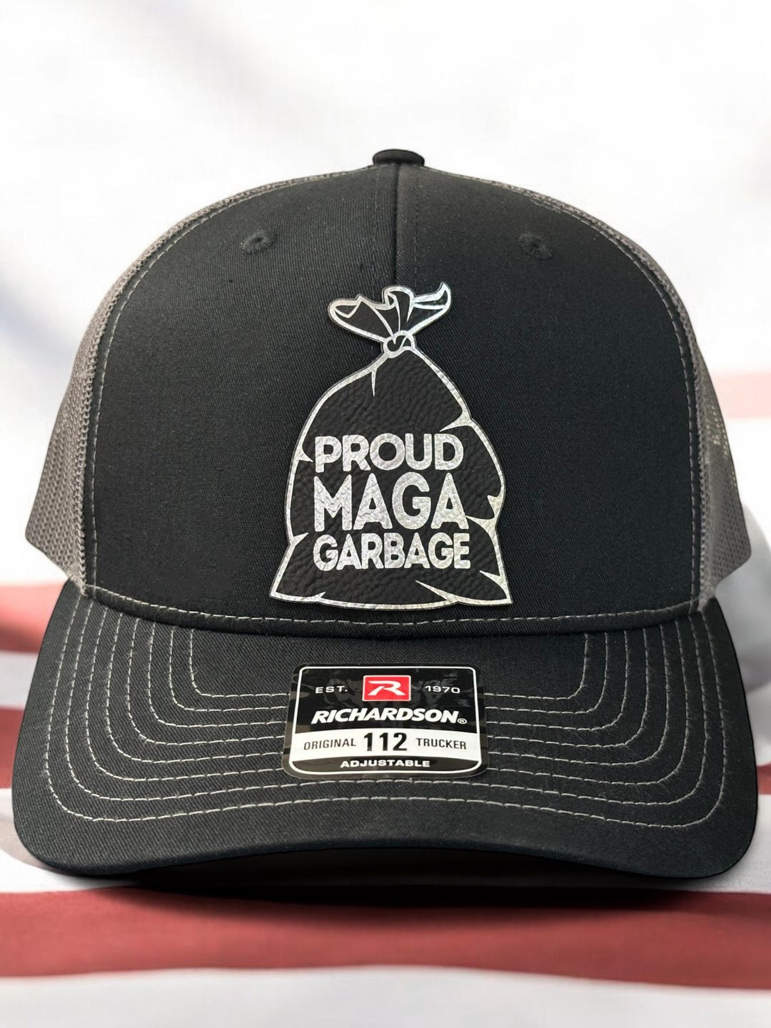 Proud MAGA Garbage Leather Patch Hat | Custom Trucker Hat | Donald ...