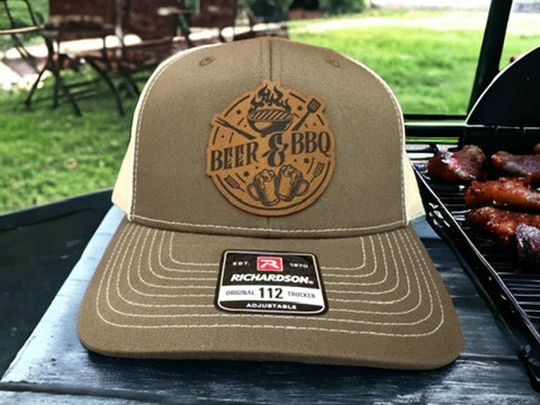 Engraved Leather Patch Hat – Beer & BBQ Trucker Cap for Grill Masters ...