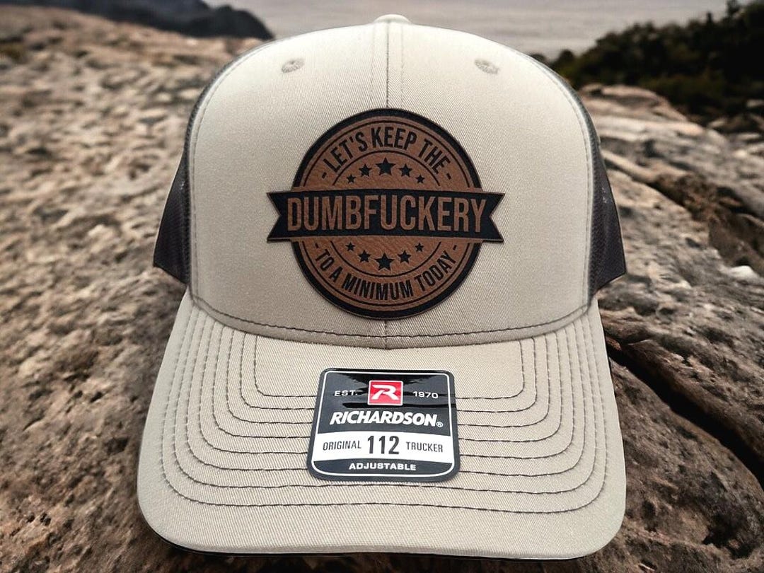 Funny Leather Patch Trucker Hat - Personalized Custom Blue Collar Humor ...
