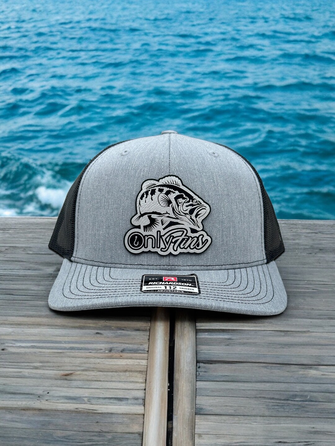 Onlyfins Fishing Leather Patch Hat - Custom Trucker Gift for Fisherman ...