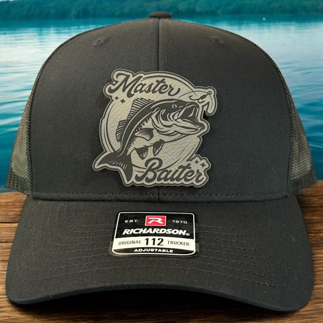 Master Baiter Funny Fishing Leather Patch Hat | Custom Trucker Hat ...