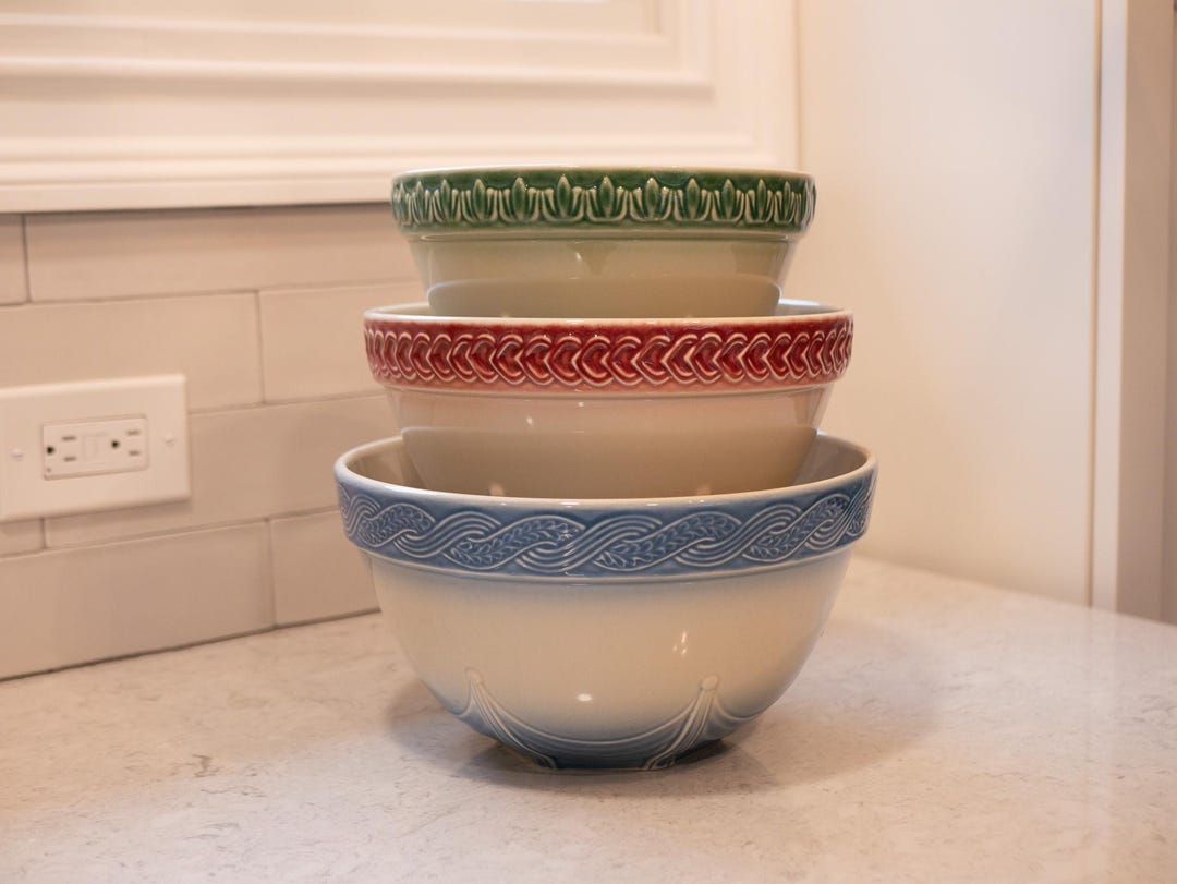 Set of 3 - Longaberger Pottery Stoneware Nesting Mixing Bowls - Blue ...