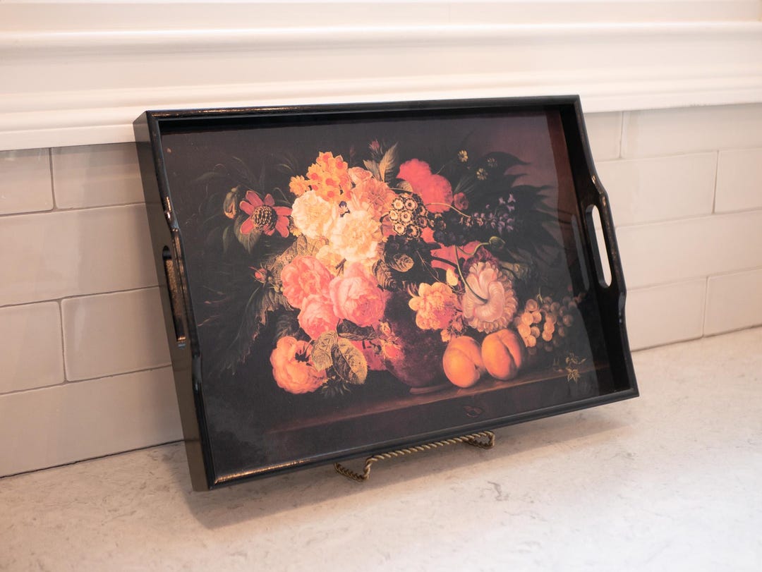 17" X 12" Black Glossy Wooden Decorative Serving Tray - Moody Floral ...