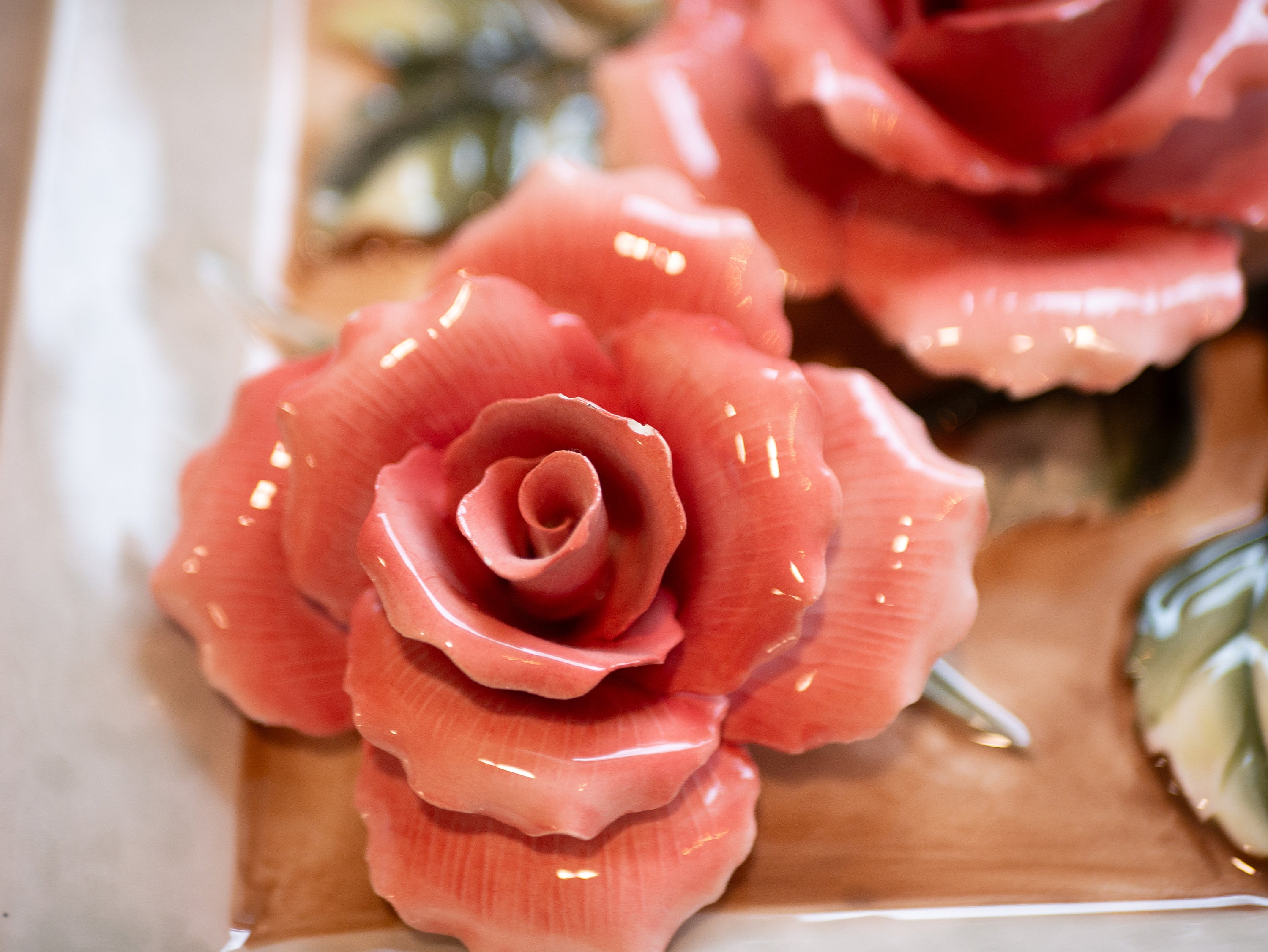 1950s 3D Rose Floral Tile Realistic Capodimonte Style Hand-painted ...