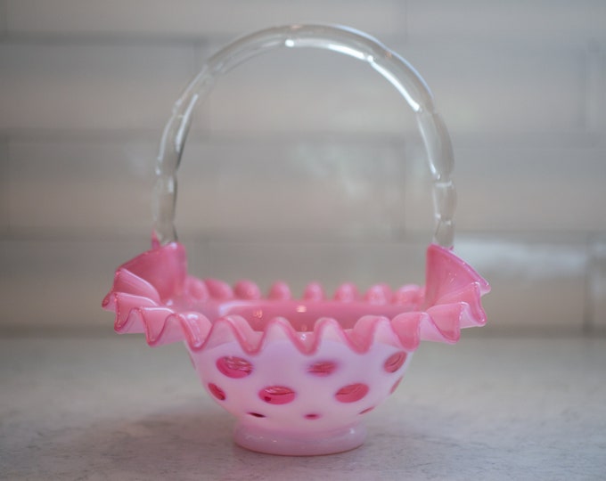 1950s 7" Fenton Cranberry Coin Dot Opalescent Glass Basket - Easter ...