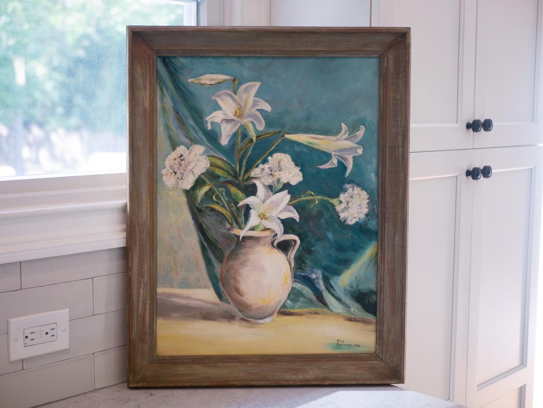 1955 - 22" X 28" Original Oil Painting Floral Still Life Framed Art ...