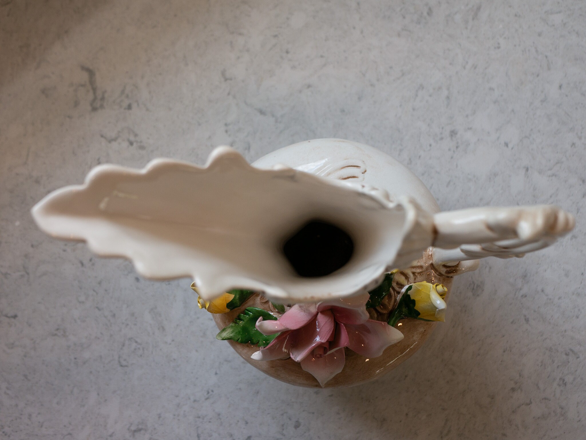 12 Capodimonte Floral Pitcher Ewer Vase Yellow Rose Pink Italian ...