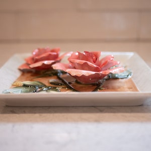 1950s 3D Rose Floral Tile Realistic Capodimonte Style Hand-painted ...
