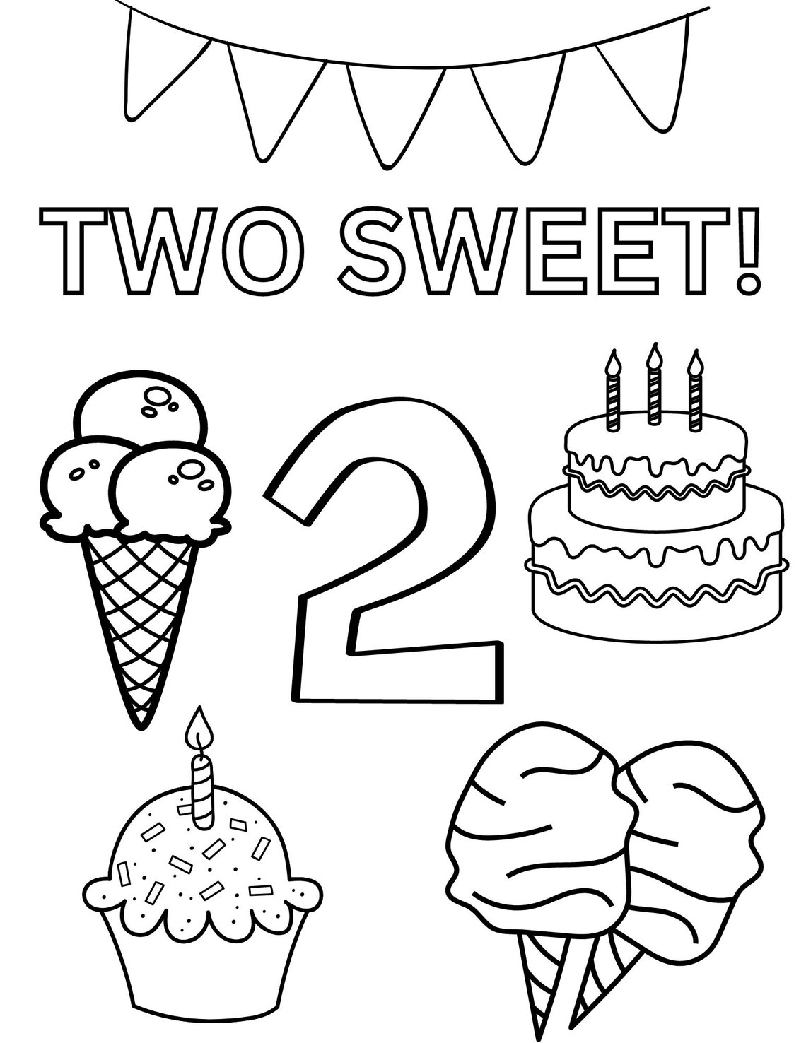 Coloring Pages for Two Sweet Birthday Party or Sweets Themed - Etsy