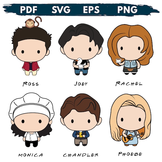 Chibi Friends Digital Cartoons Monica Ross Chandler Joey | Etsy