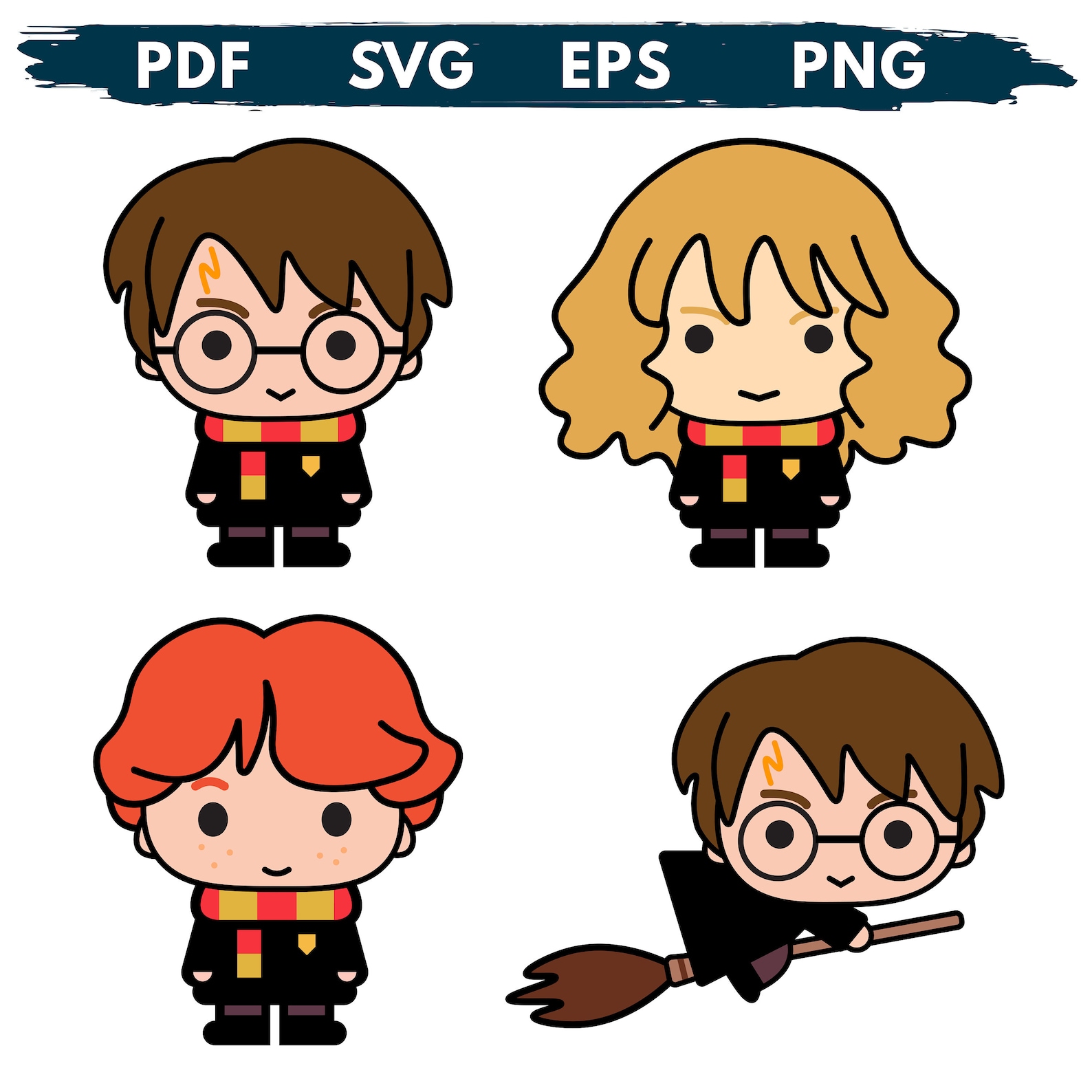 Harry Potter Digital Cartoons Hermione Granger Ron Weasley | Etsy