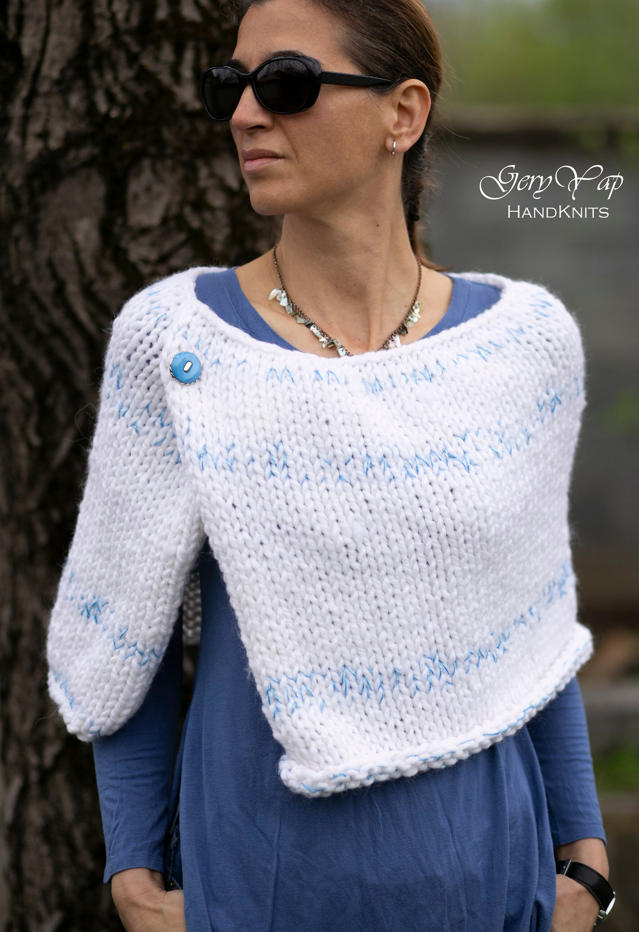 Women's Wool Acrylic Poncho Shrug Hand Knit Cape White Bridal Poncho ...