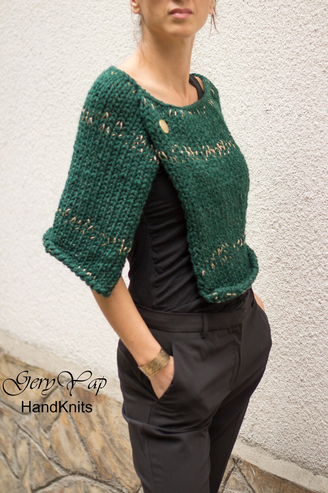 Women's Wool Acrylic Poncho Shrug Hand Knit Cape Dark - Etsy