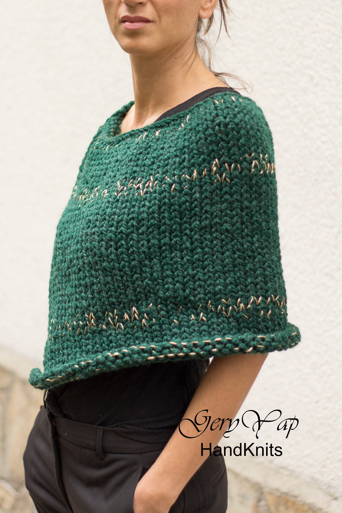 Women's Wool Acrylic Poncho Shrug Hand Knit Cape Dark - Etsy