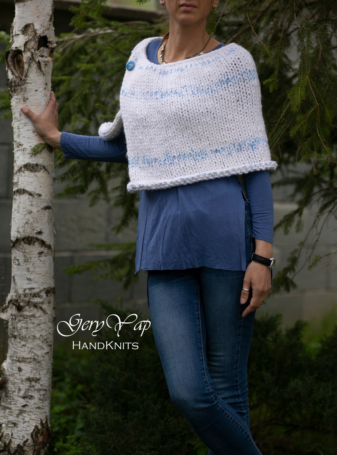 Women's Wool Acrylic Poncho Shrug Hand Knit Cape White - Etsy