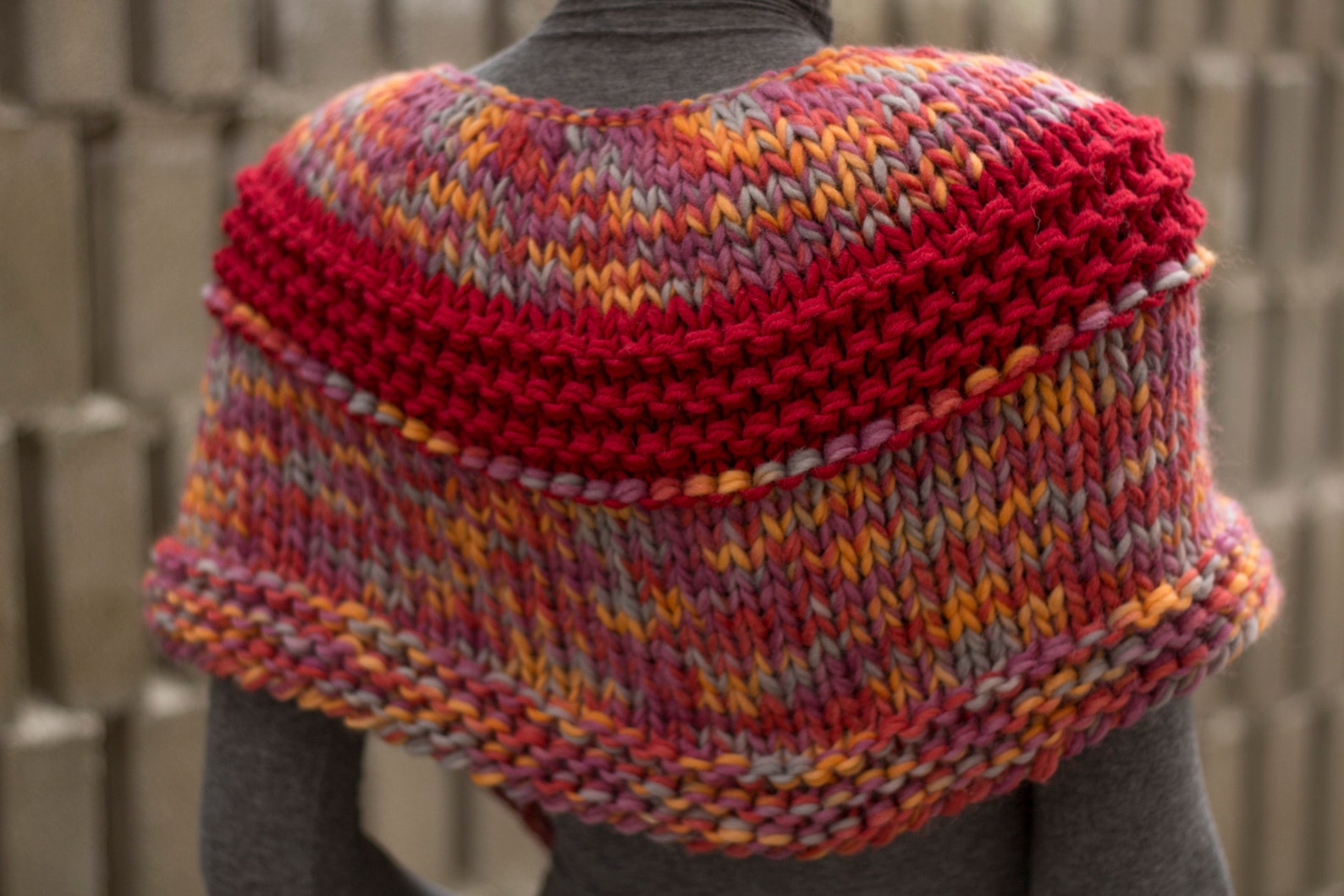 Women's Wool Poncho Hand Knitted Poncho Multicolor Rainbow Red Chunky ...