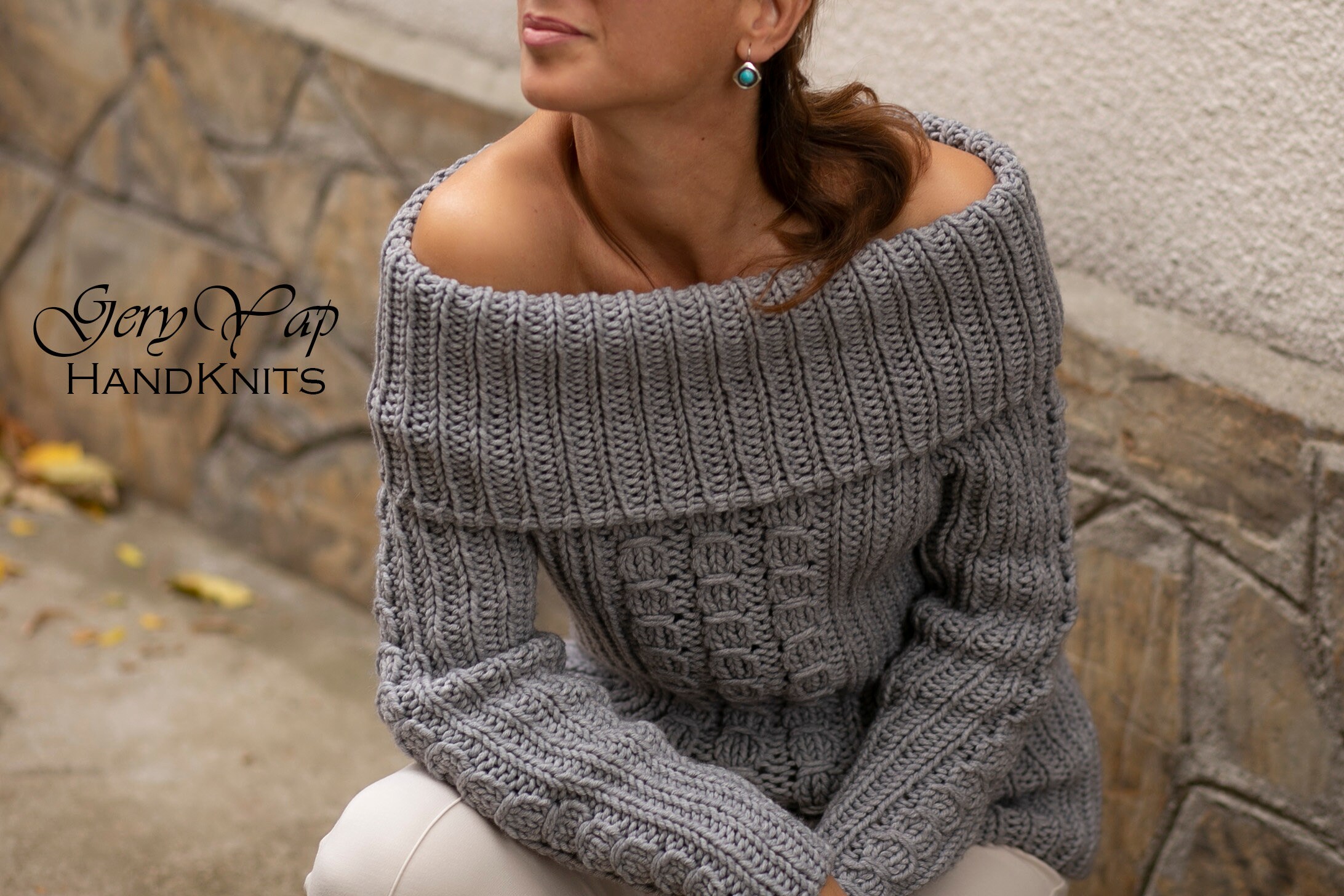 Chunky Hand Knit Wool Acrylic Sweater Hand Made Winter Sweater for ...