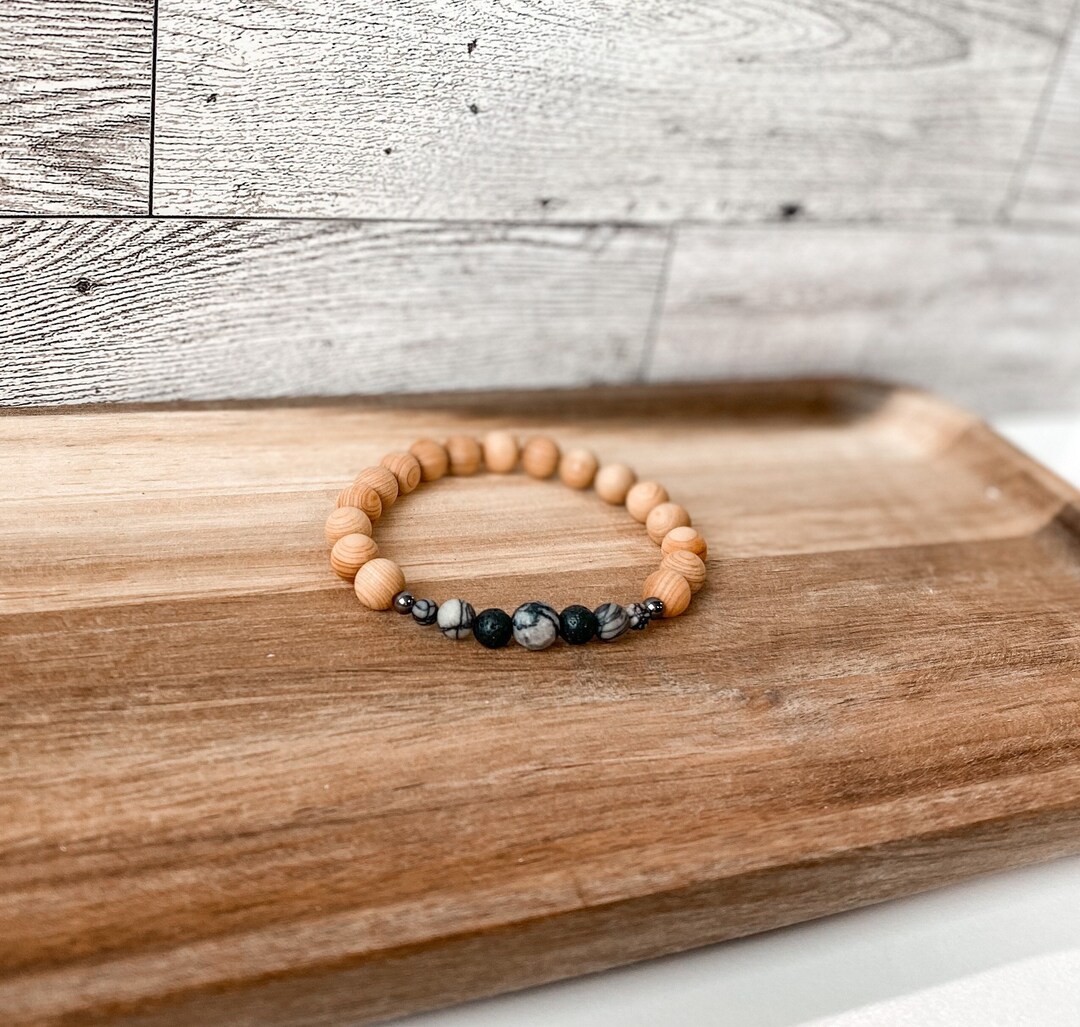 Essential Oil Diffuser Bracelet, Elastic Bracelet for Women, Wood Bead ...