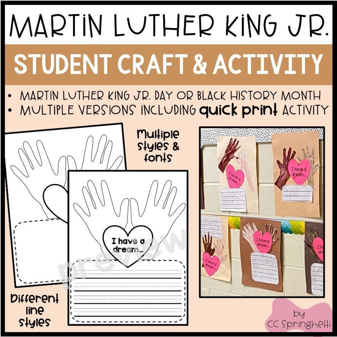 Dr. Martin Luther King Jr. Day Craft I Have A Dream MLK Day Activity ...