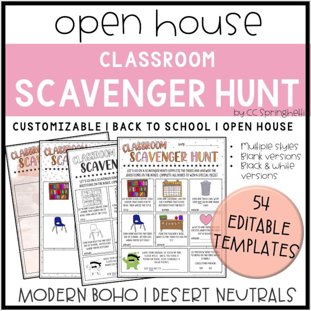 Classroom Scavenger Hunt | Fully Editable | Open House | Modern Boho ...