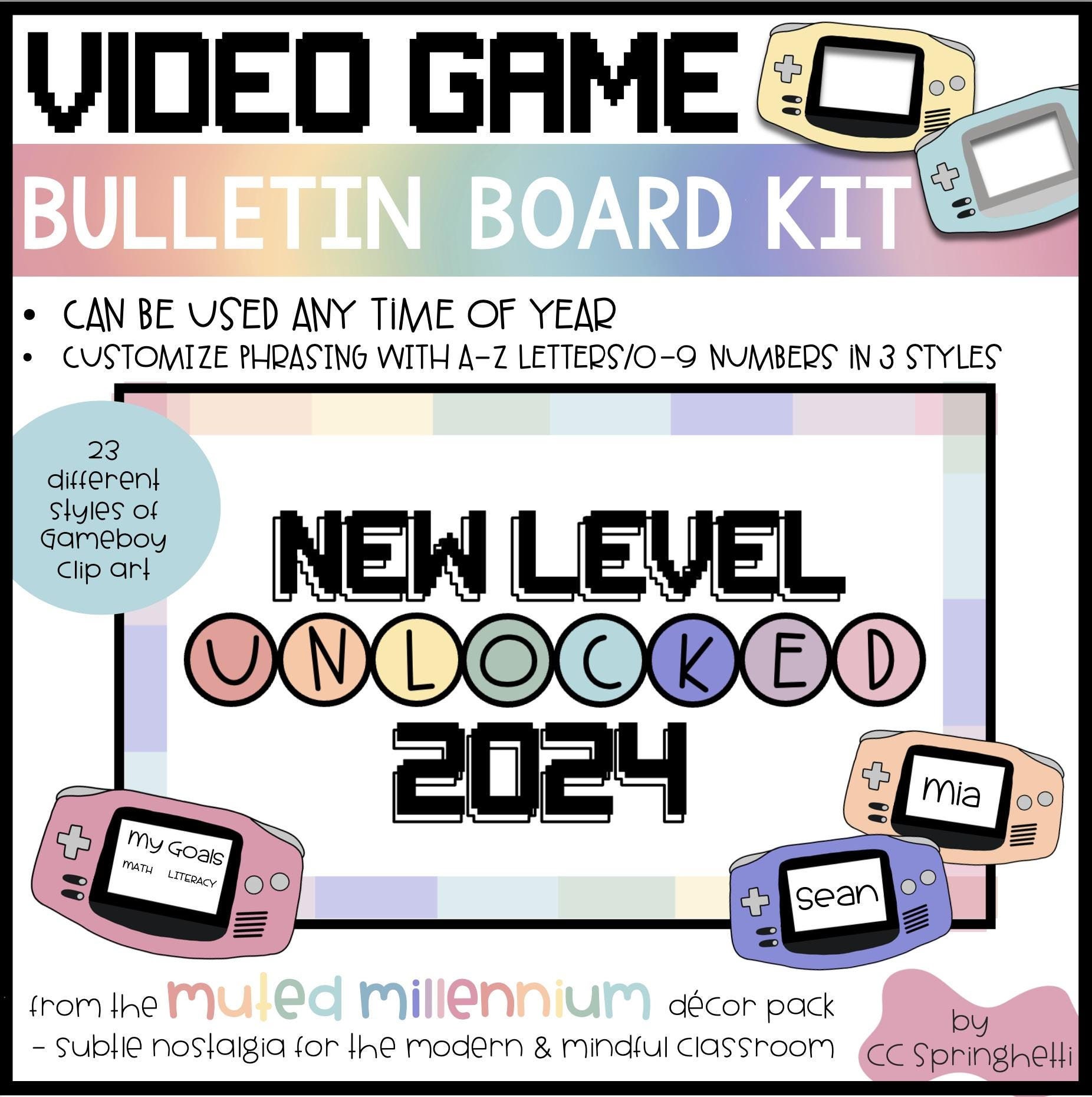 Video Game Bulletin Board Kit | New Year 2026 | A-Z Letters 0-9 Numbers ...