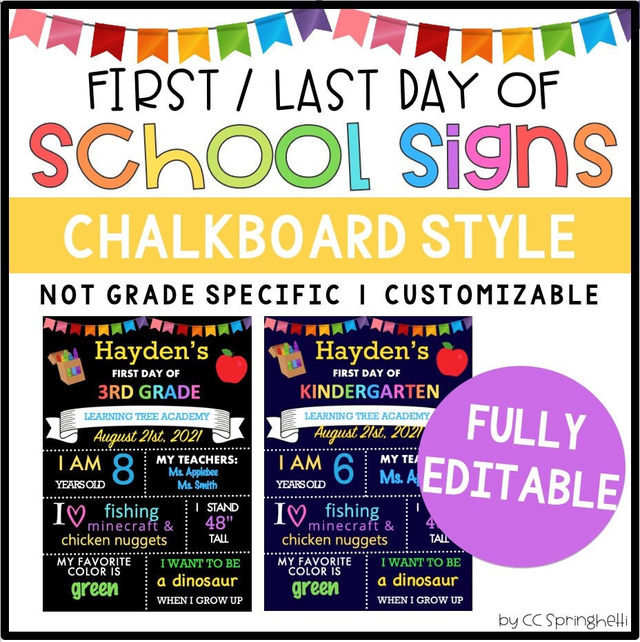 FULLY EDITABLE First/last Day of School Sign Printable Back to School ...