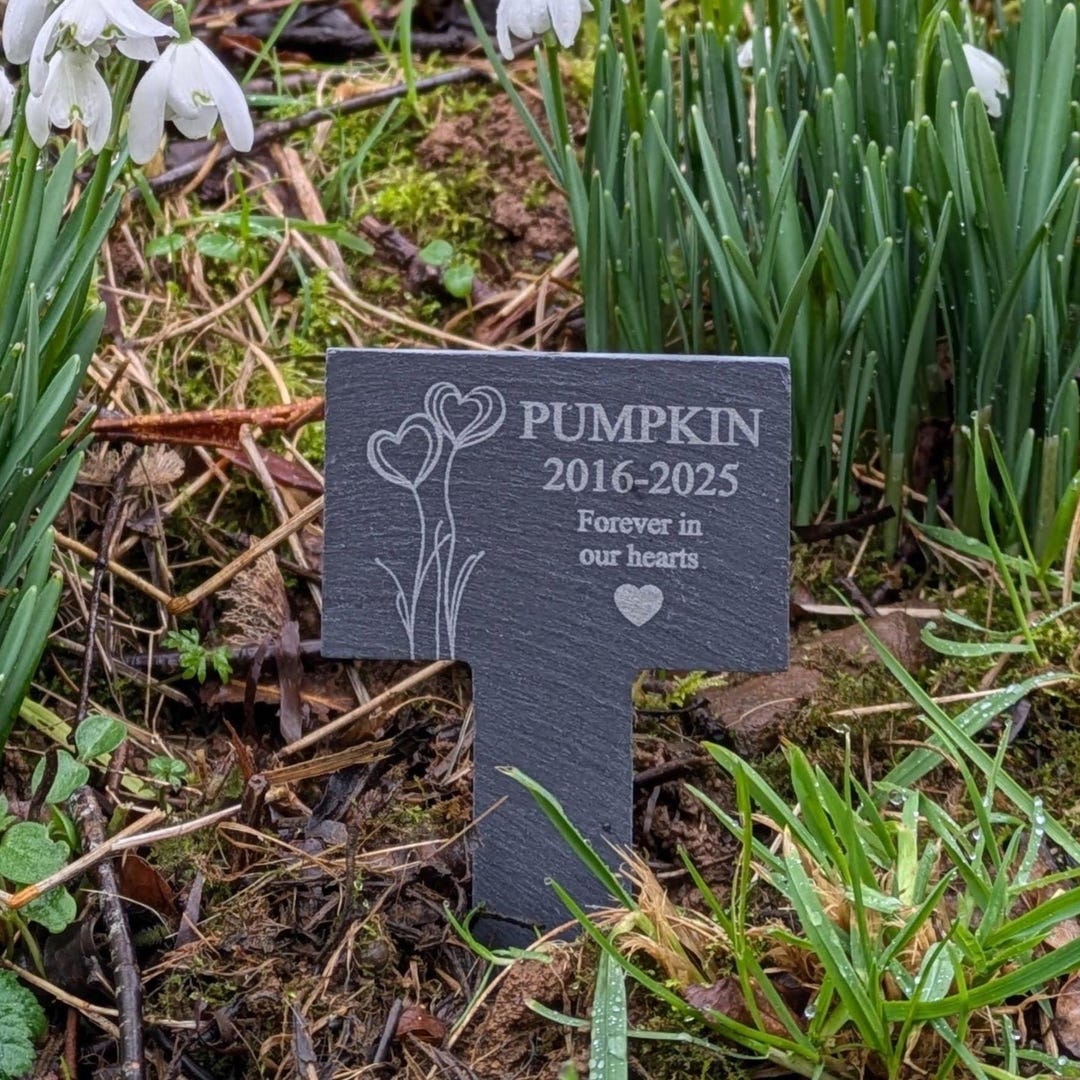 Personalised Pet Slate Memorial Spike (heart Flowers), Pet Memorial ...