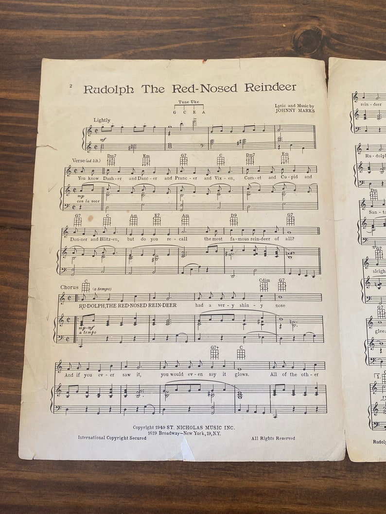 Johnny Marks 1949 Rudolph the Red-nosed Reindeer Sheet Music - Etsy