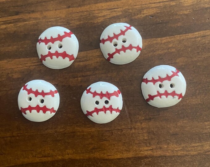 Handmade Ceramic Buttons - Five Vintage Hand Painted Baseball Buttons ...