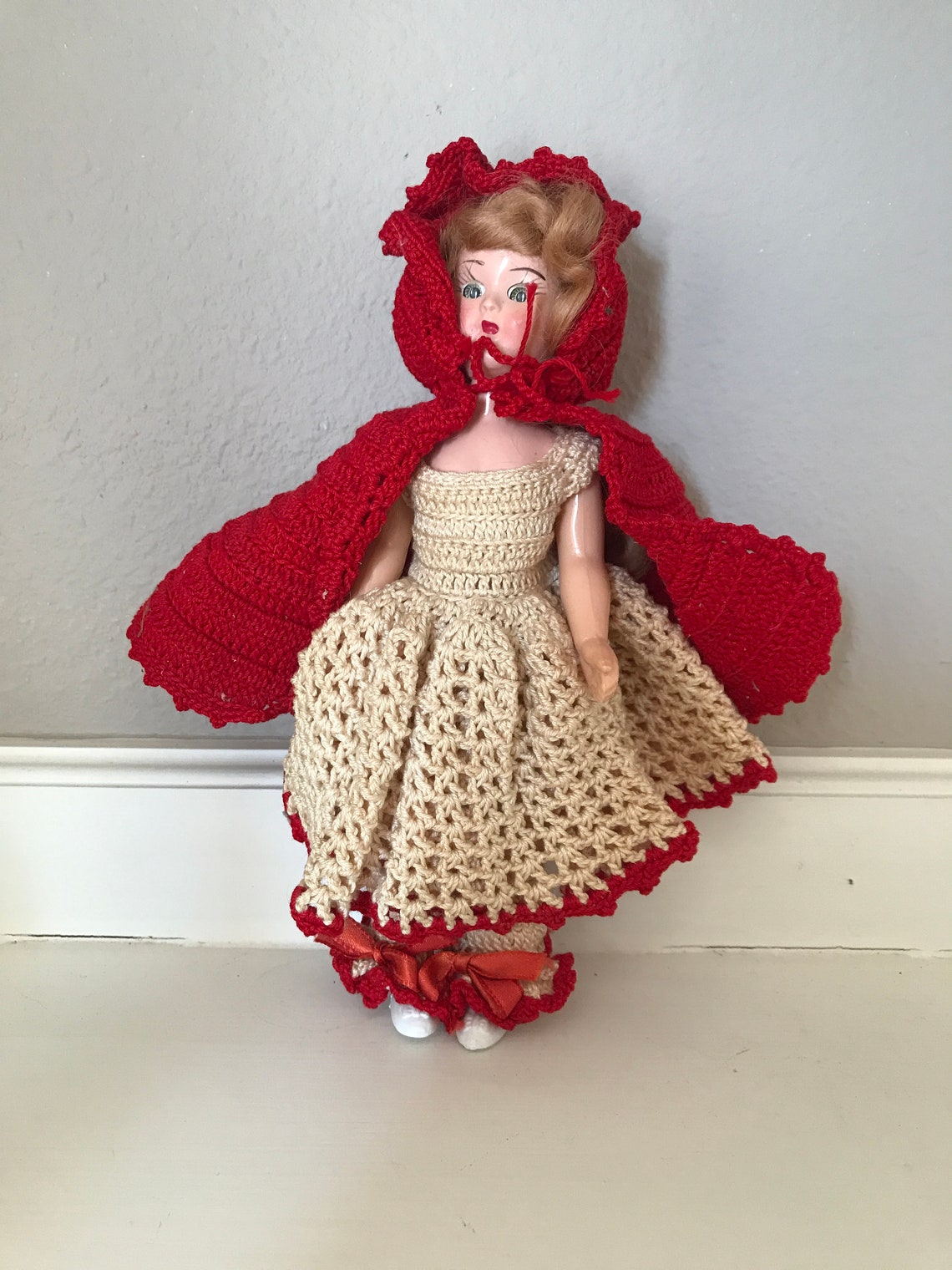 1940's Red Riding Hood Doll - Vintage Character Doll - Crochet Dress - Etsy