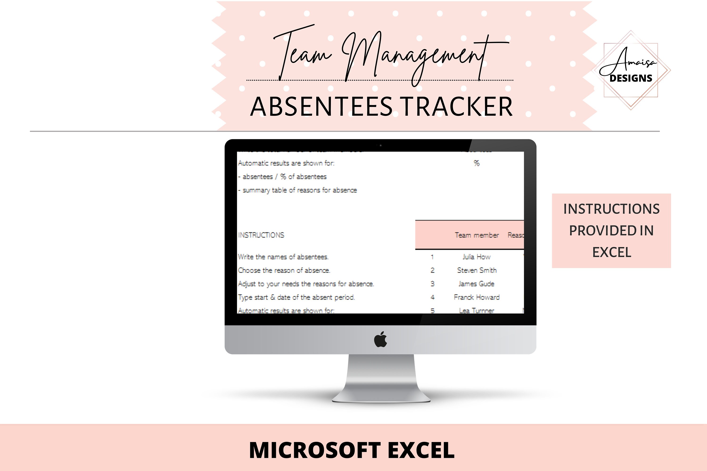 Absence Tracker | Absentees Follow up | Team Management | Instant Excel ...