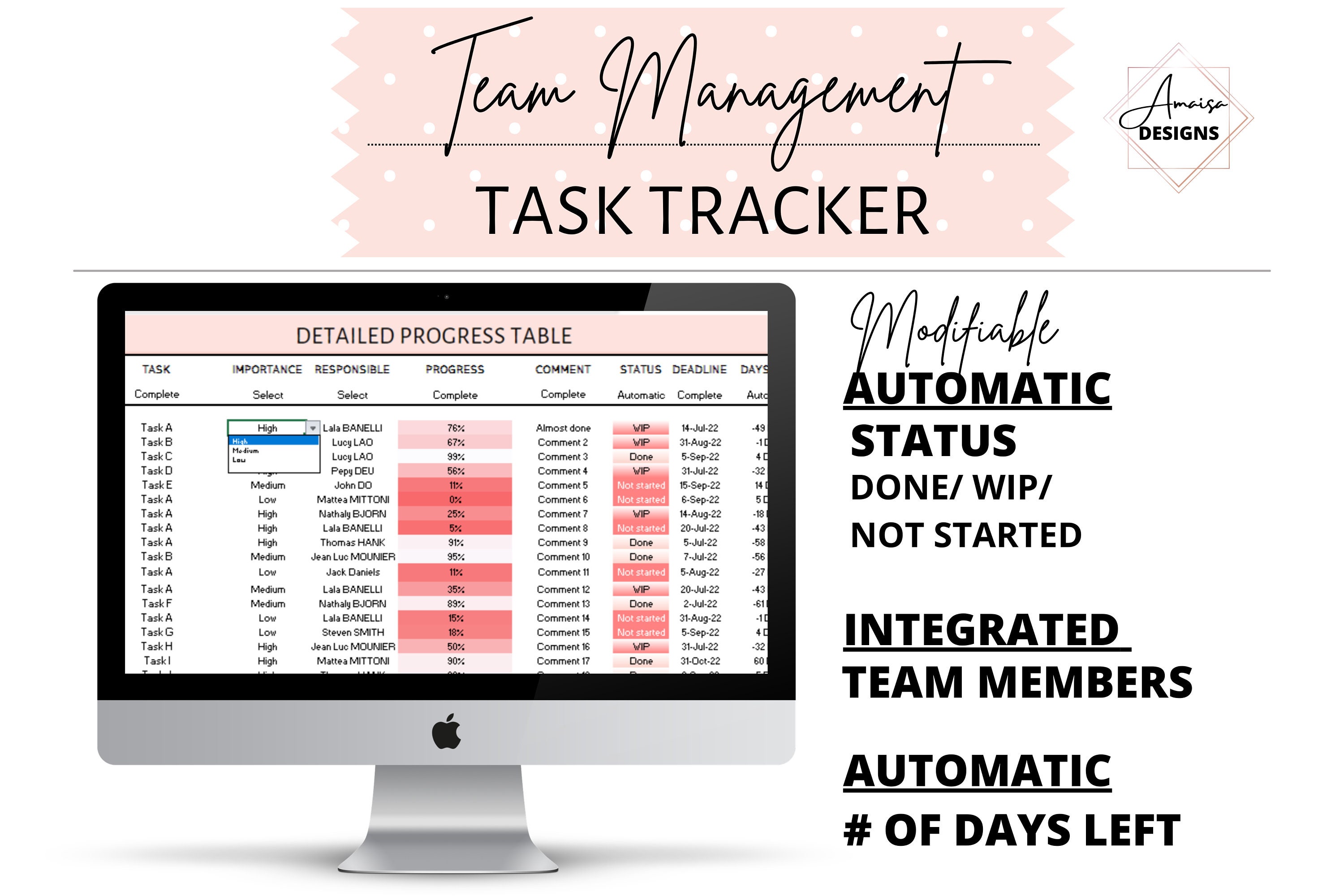 Management Tasks Tracker Planner | Excel to Do List | Excel Task ...