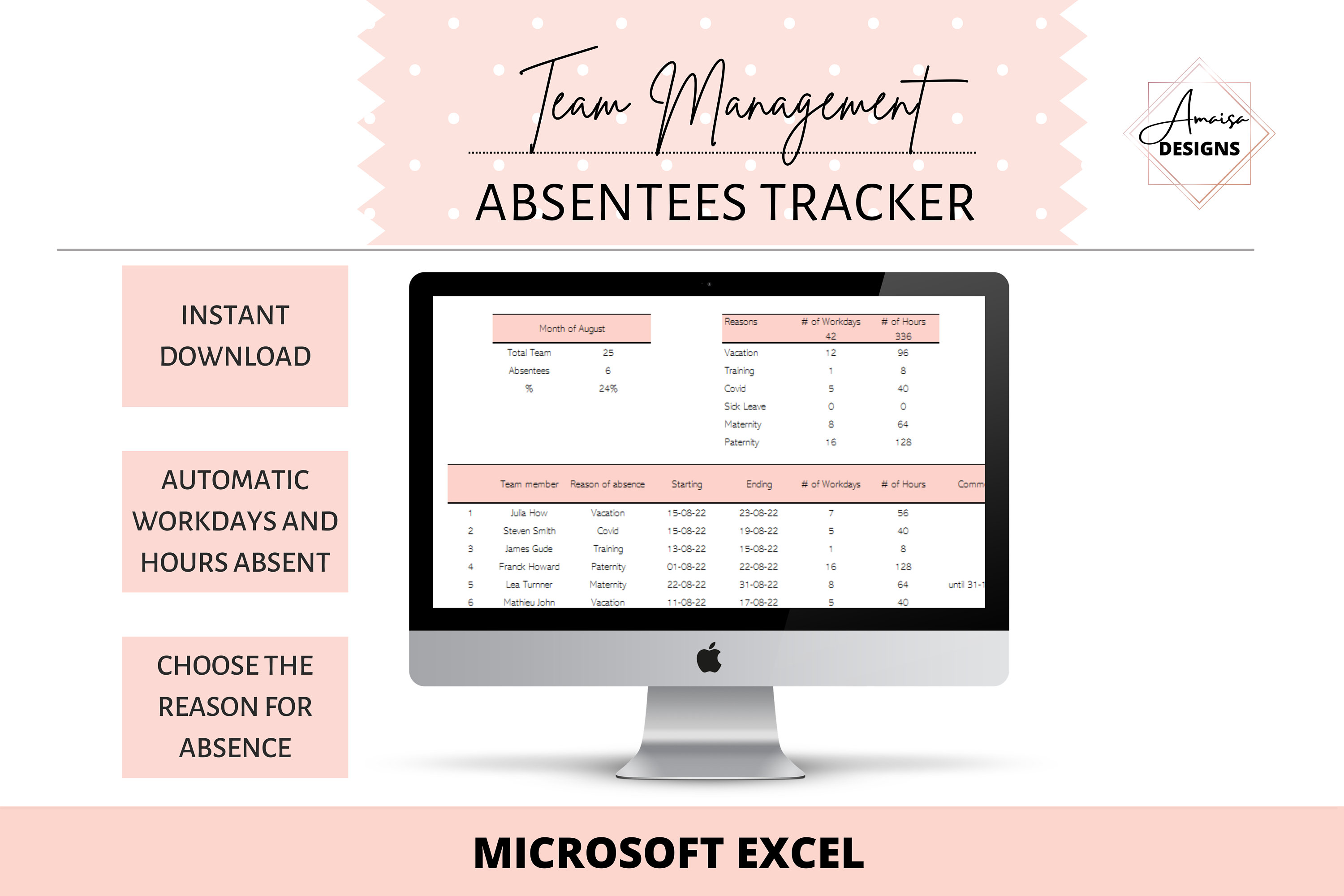 Absence Tracker | Absentees Follow up | Team Management | Instant Excel ...
