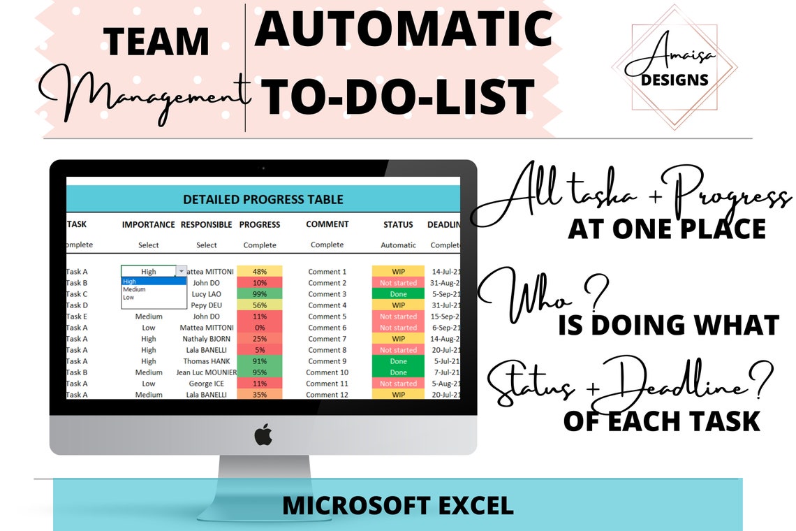 Management Tasks Tracker Planner | Excel to Do List | Excel Task ...