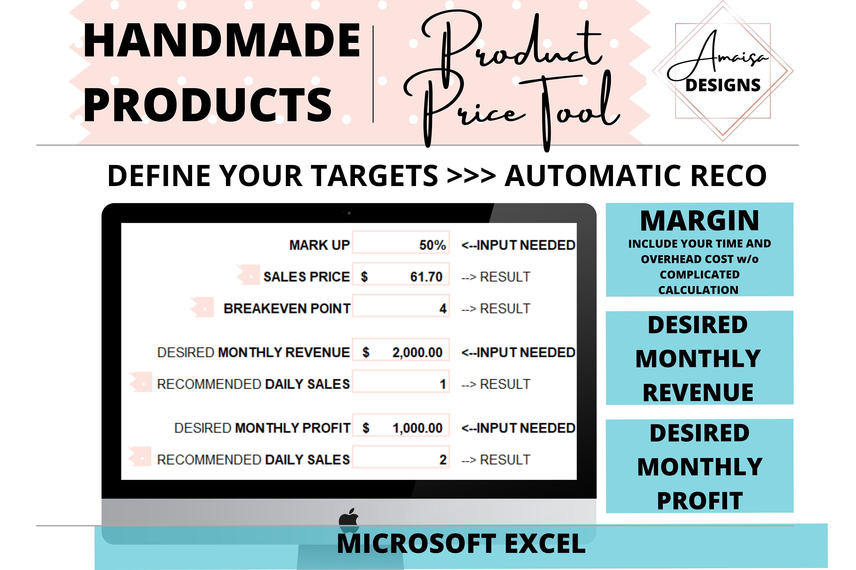 Product Price Tool Template for Handmade Products Product - Etsy