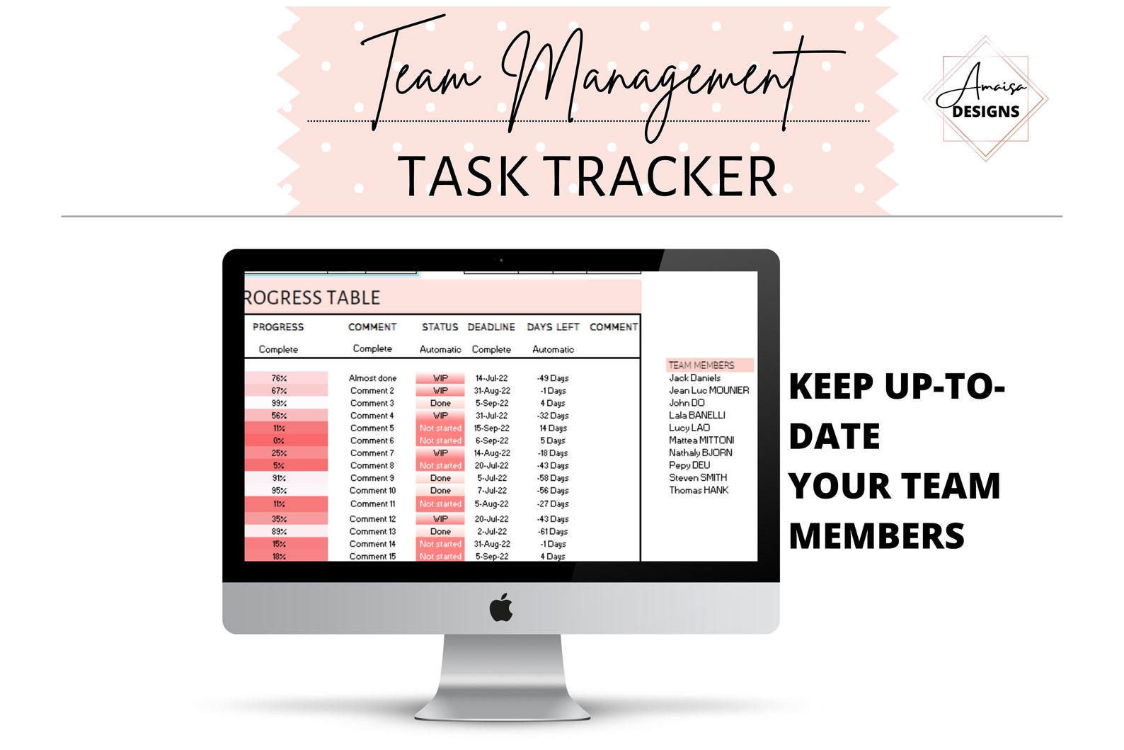 Management Tasks Tracker Planner | Excel to Do List | Excel Task ...