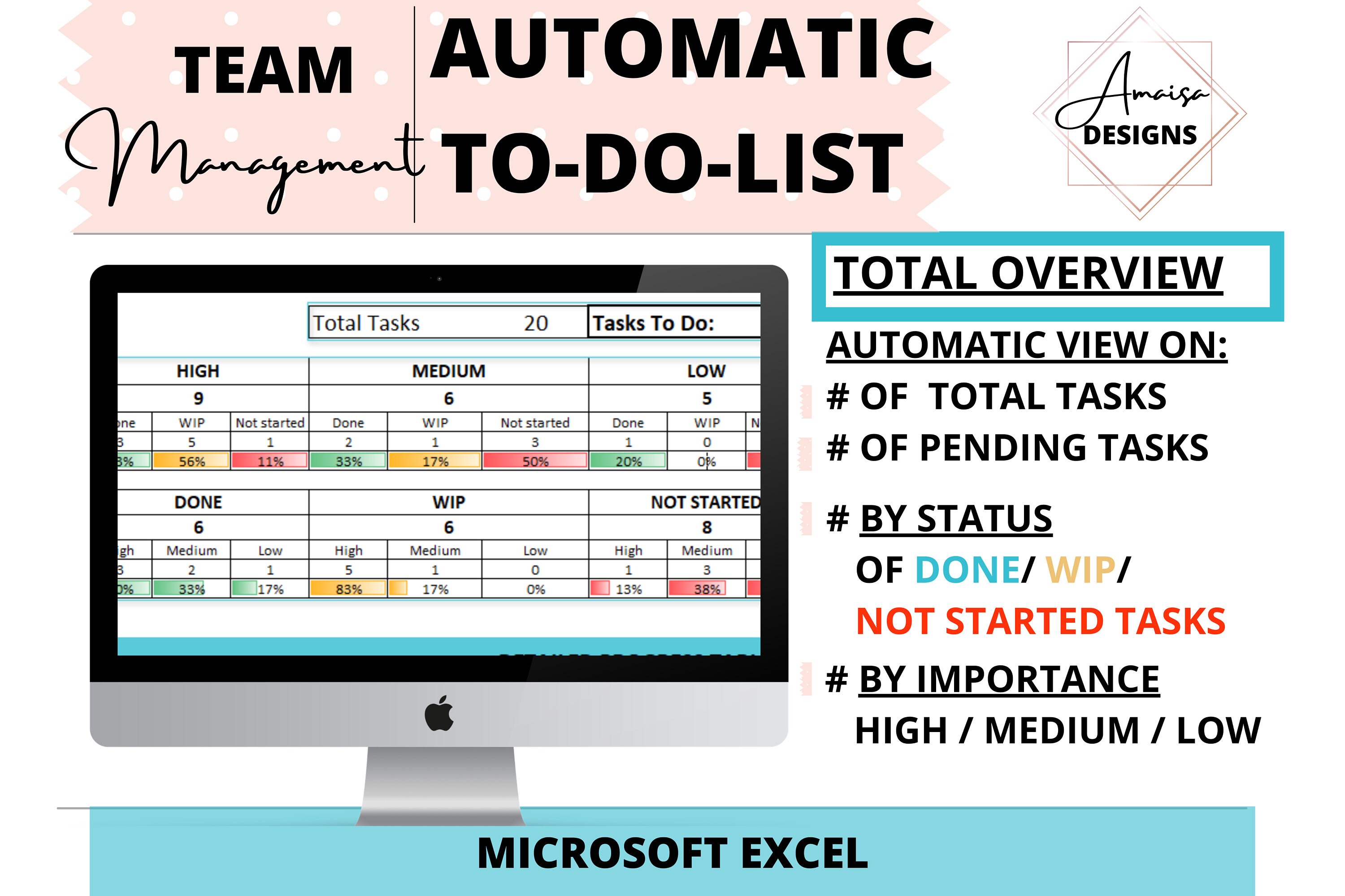 Management Tasks Tracker Planner | Excel to Do List | Excel Task ...