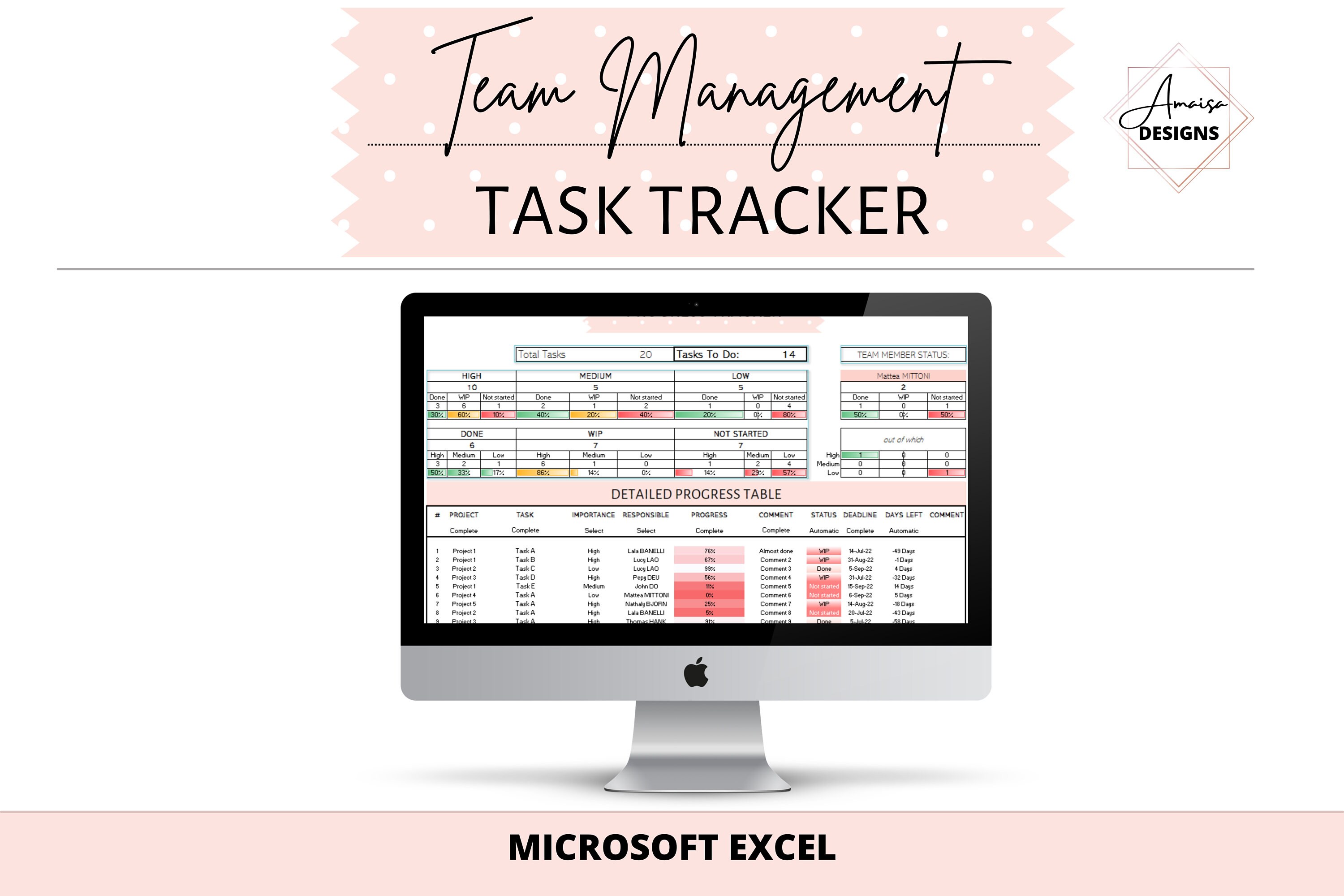 Management Tasks Tracker Planner | Excel to Do List | Excel Task ...